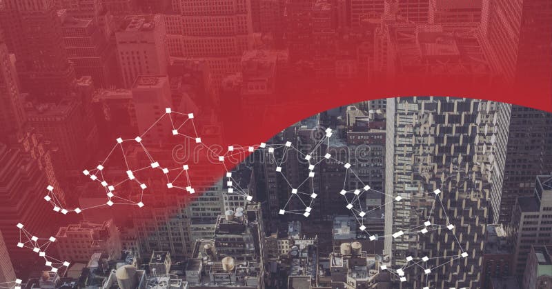 Composition of Network of Connections with Red Curved Banner Over ...