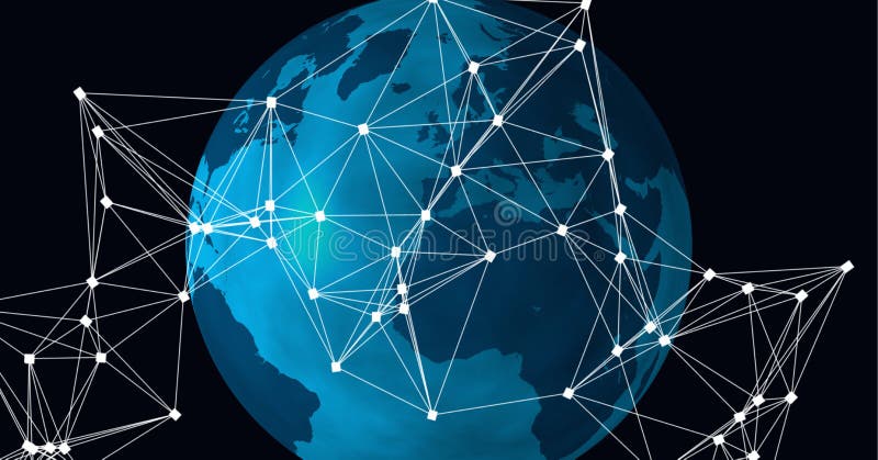 Composition of Network of Connections with White Spots Over Globe Stock ...
