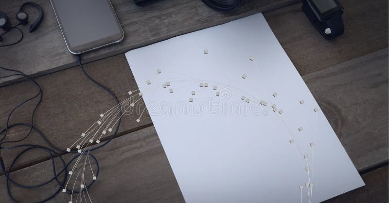 Composition of Network of Digital Connections Over Blank Piece of Paper ...