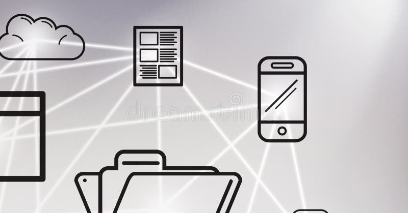 Composition of Network of Digital Icons with Cloud on Grey Background ... Composition of Network of Digital Icons with Cloud on Grey Background ...