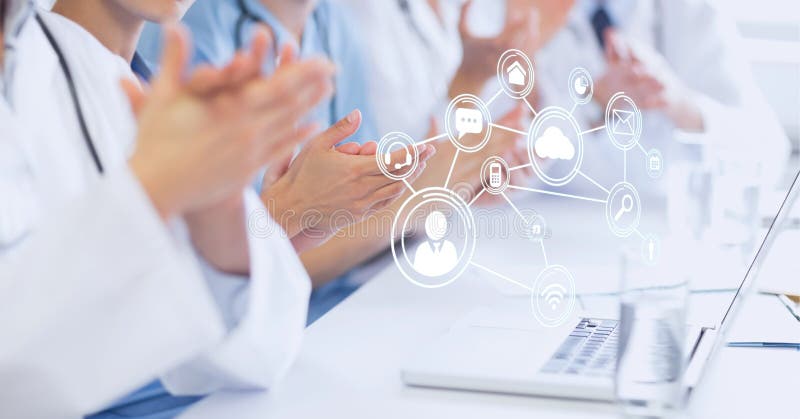 Composition of Network of Digital Icons Over Doctors Clapping Stock ... Composition of Network of Digital Icons Over Doctors Clapping Stock ...