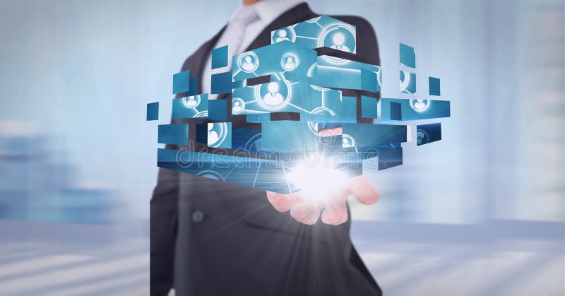 Composition of Network of Digital People Icons Over Hand of Businessman ...