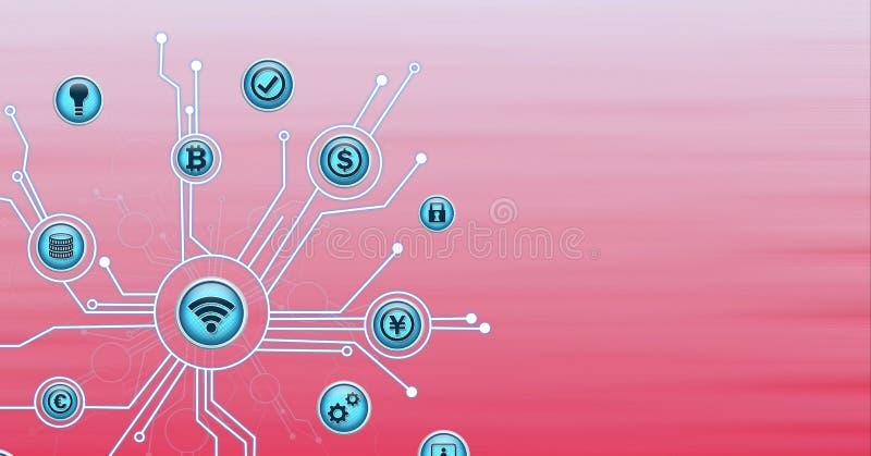 Composition of Network of Icons with Copy Space on Pink Background ...