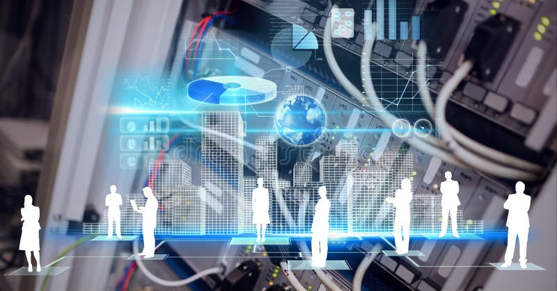 Composition of Network of People Icons Over Close Up of Computer Server ...