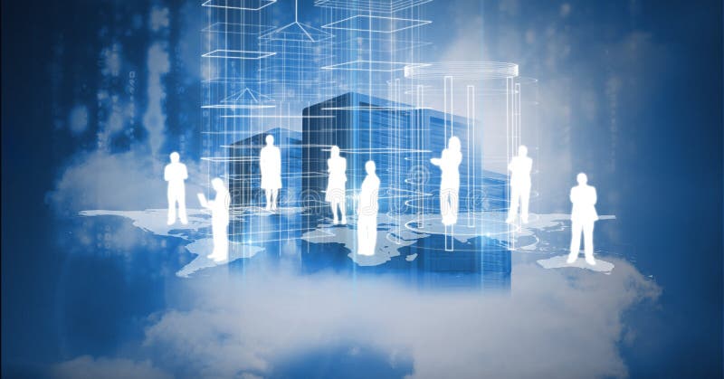 Composition of Network of People Icons Over Computer Servers Stock ...