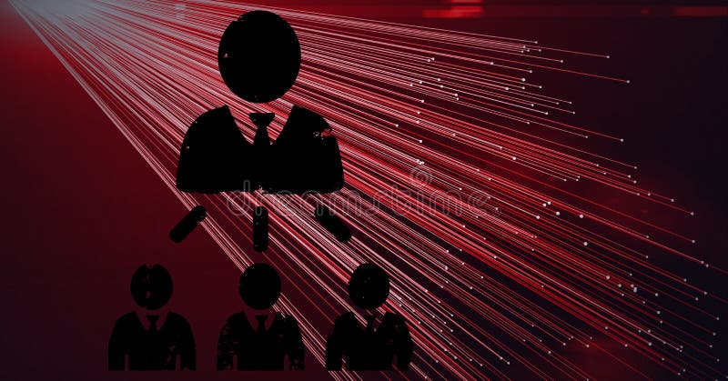 Composition of Network of People Icons Over Red Light Trails Stock ...