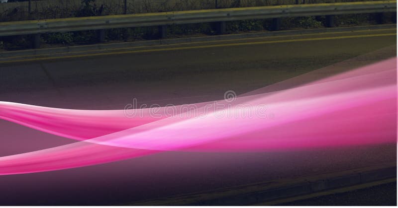 Composition of Network of Pink Light Trails and Connections Over Road ...