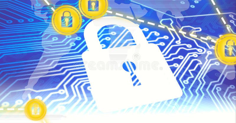 Composition of Network of Security Padlock Icons Over World Map ...