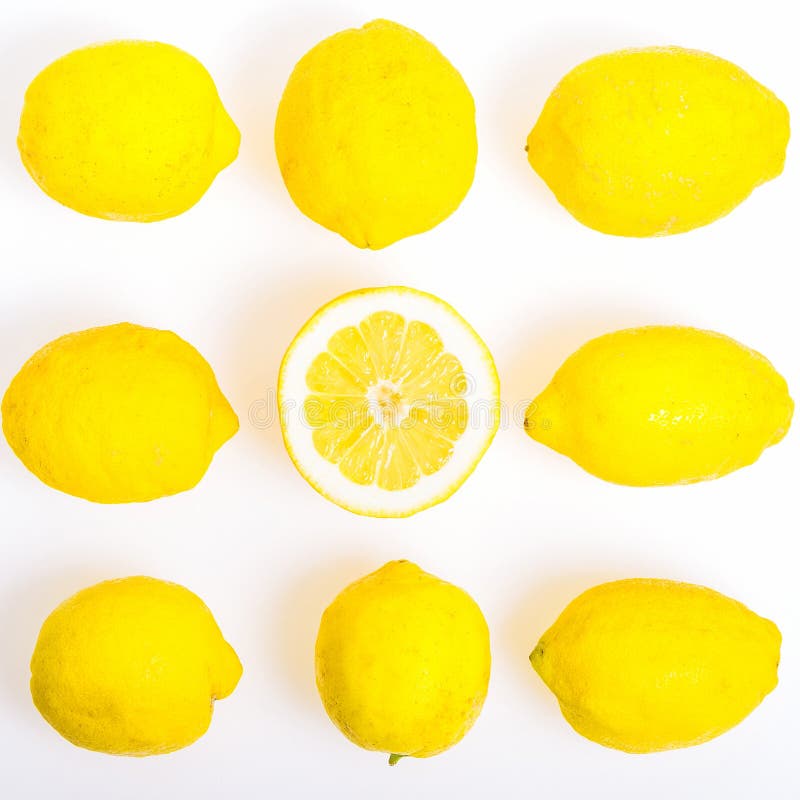 Composition with Nine Lemons, One of Them Cut in Half, Photo Flat Lay ...