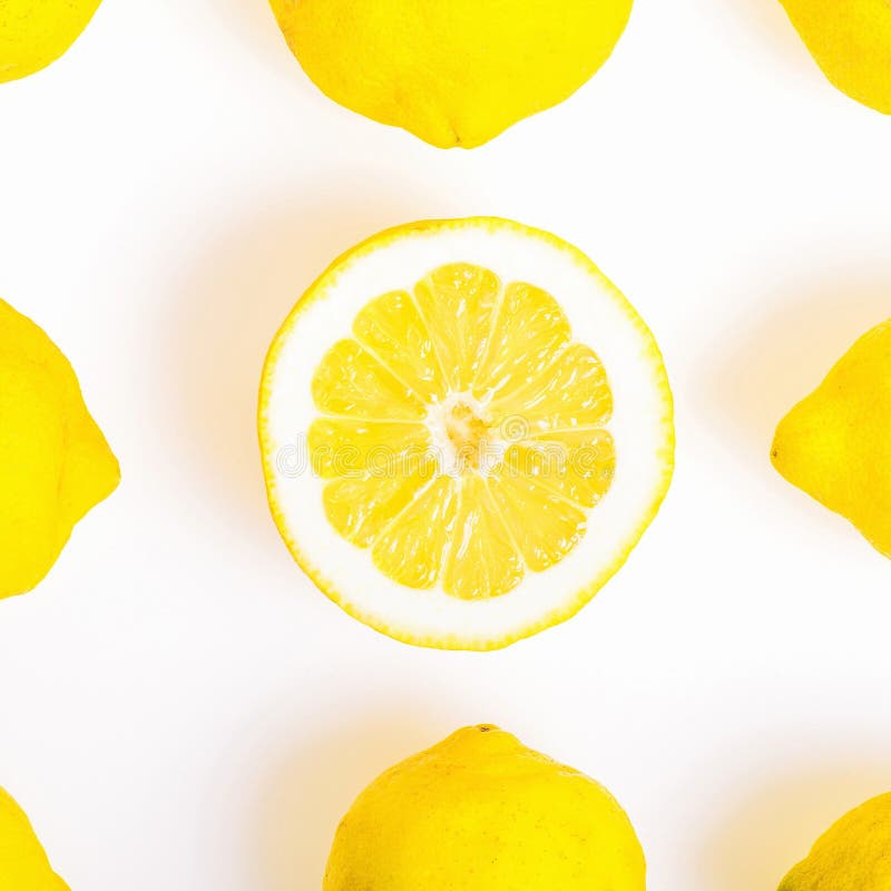 Composition with Nine Lemons, One of Them Cut in Half, Photo Flat Lay ...