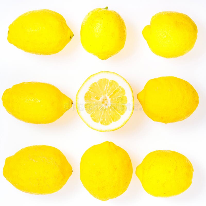 Composition with Nine Lemons, One of Them Cut in Half, Photo Flat Lay ...