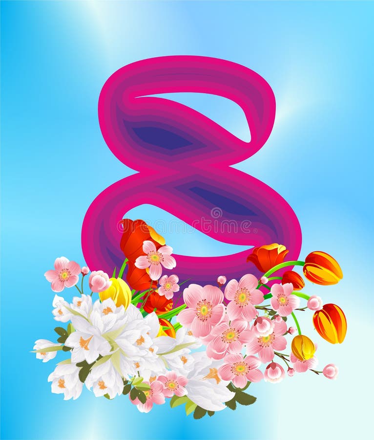 Composition with the Number Eight and Flowers, Stock Illustration ...