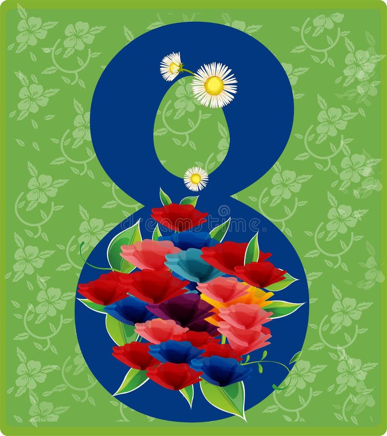 Composition with the Number Eight and Flowers, Stock Illustration ...