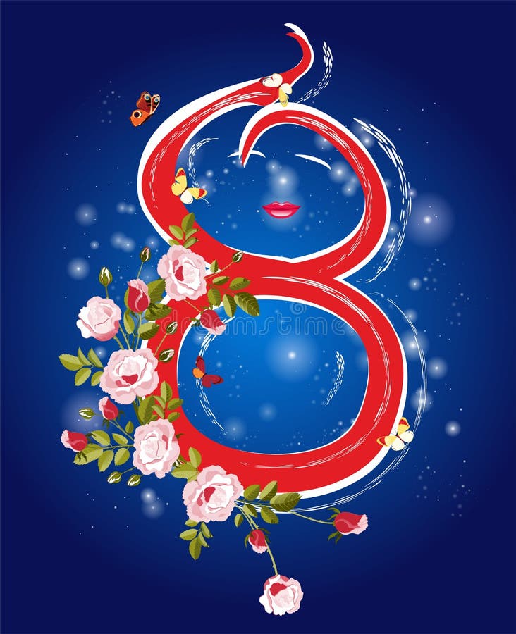 Composition with the Number Eight and Flowers, Stock Illustration ...