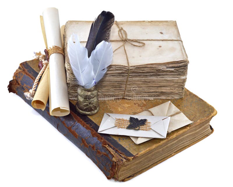 Old Book with Letters and Quills Stock Image - Image of explore, paper ...