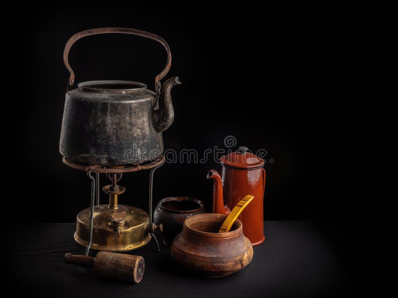 Composition of Old Kitchen Utensils Standing on the Table Stock Image ...