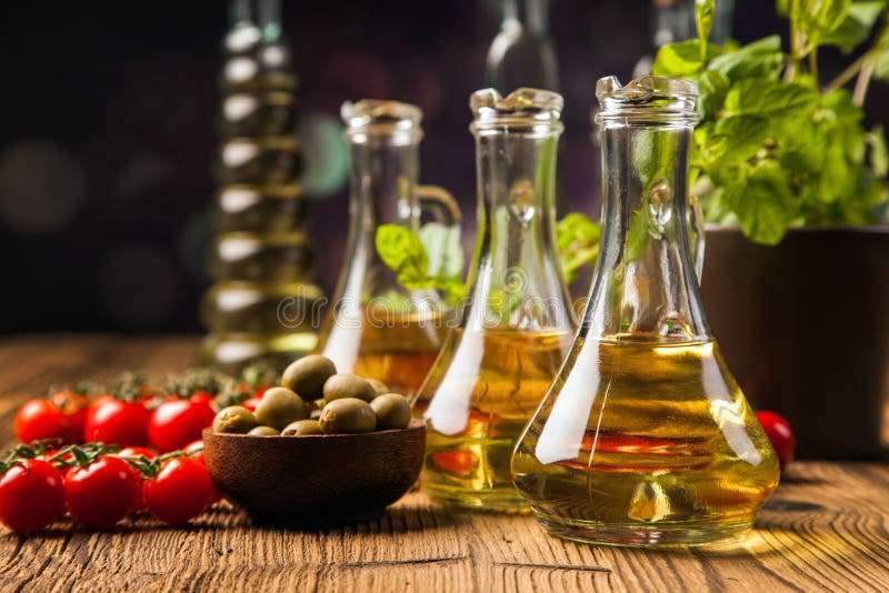 Composition of Olive Oils in Bottles Stock Image - Image of yellow ...