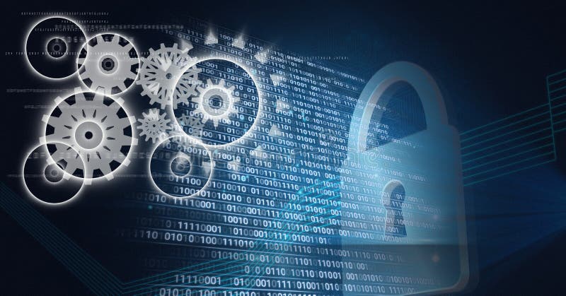 Composition Of Online Security Padlock Icon Cogs And Binary Coding 0362