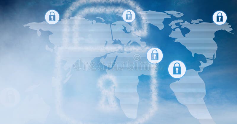 Composition of Online Security Padlock Icons Over World Map Stock ...