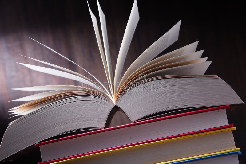 Composition with Open Book on the Table Stock Image - Image of ...