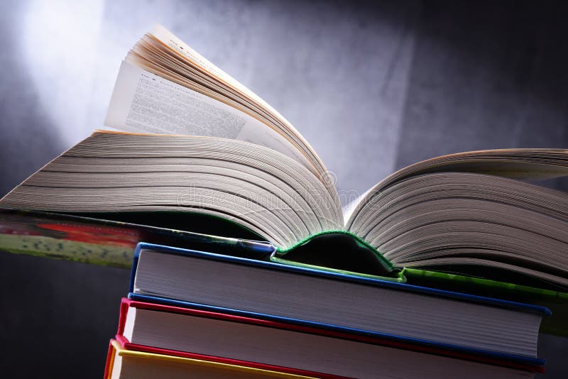 Composition with Open Book on the Table Stock Image - Image of table ...