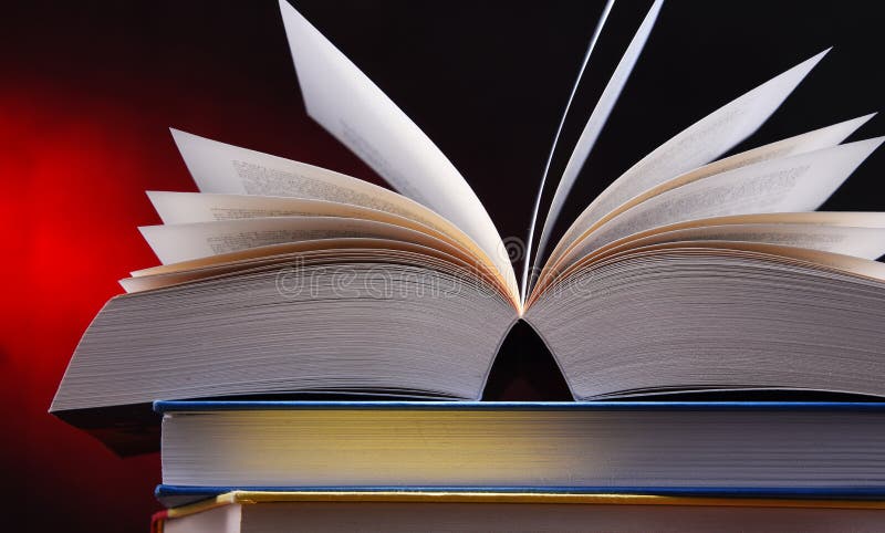 Composition with Open Book on the Table Stock Image - Image of ...