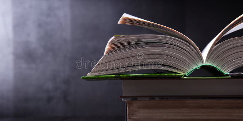 Composition with Open Book on the Table Stock Image - Image of reading ...