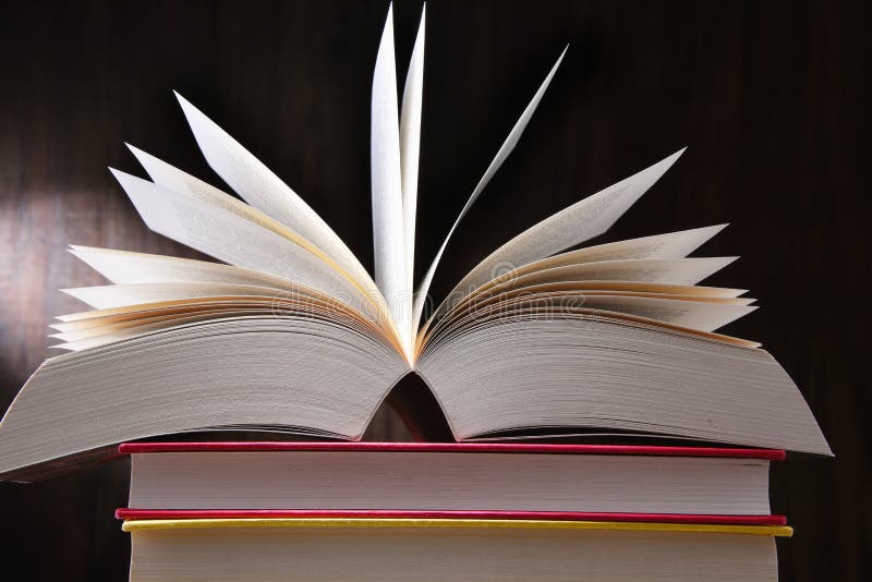 Composition with Open Book on the Table Stock Image - Image of cover ...