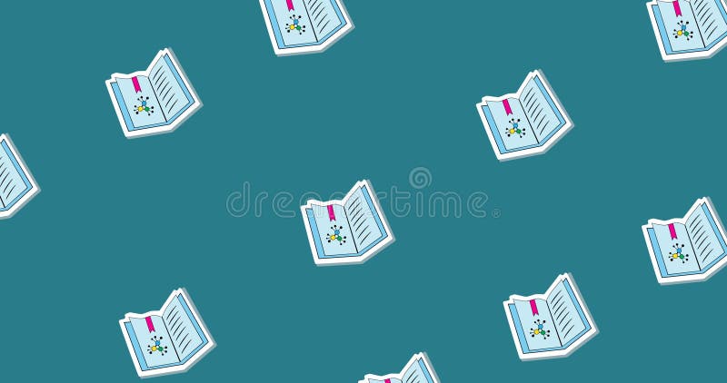 Composition of Open School Textbooks Floating on Mid Blue Background ...