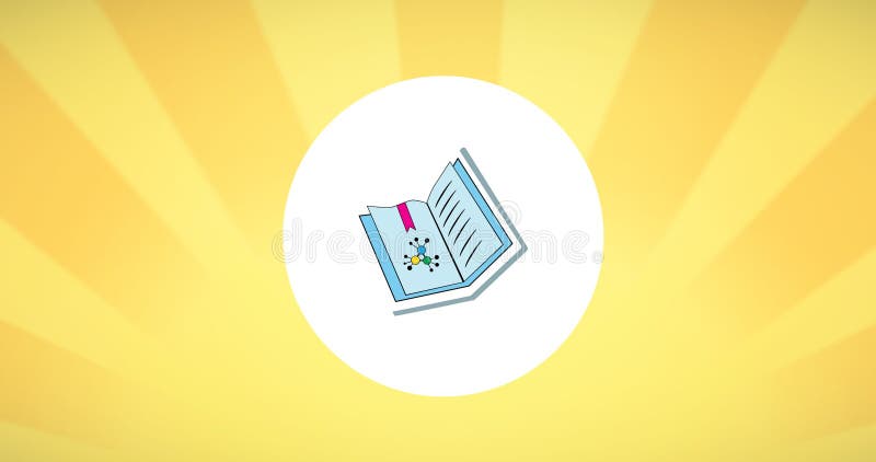 Composition of Open Textbook in White Circle on Yellow Striped ...