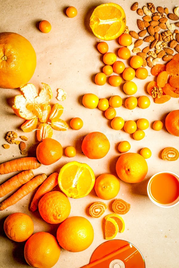 The Composition of the Orange Fruits and Vegetables Stock Photo - Image ...