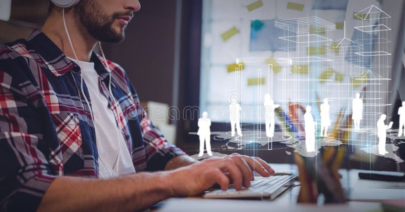 Composition of People Silhouettes and 3d Architecture Model Over Man ...