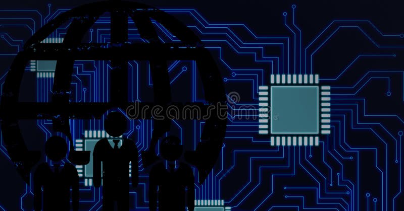Composition of People Silhouettes Over Computer Circuit Board Stock ...