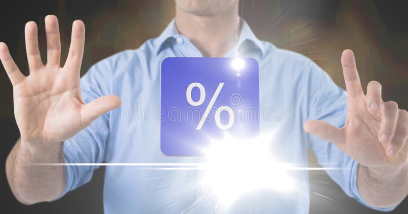 Composition of Percentage Sign on Purple Tile Over Midsection of Man ...