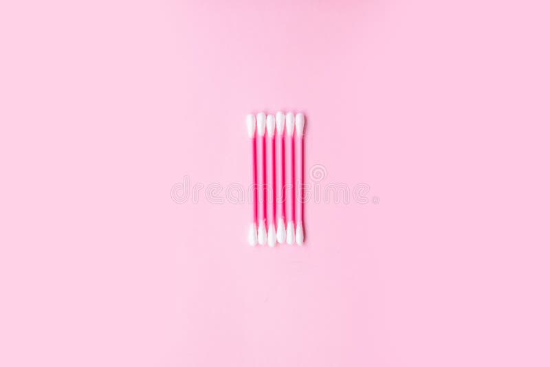 Composition of Plastic Wool Swabs in the Background. Flat Lay Stock ...