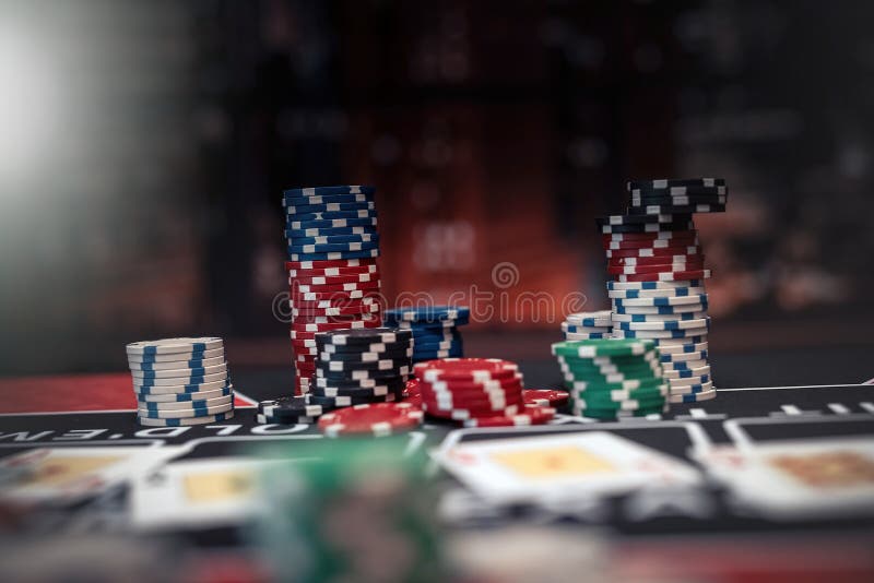 Composition of Poker Chips and Playing Card on Casino Table Stock Photo ...