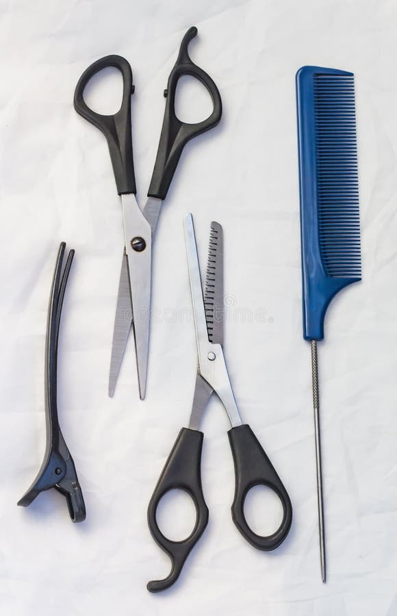 Composition with Professional Hairdressing Tools on White Background ...