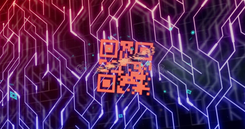 Composition of Qr Code Over Neon Shapes on Black Background Stock ...