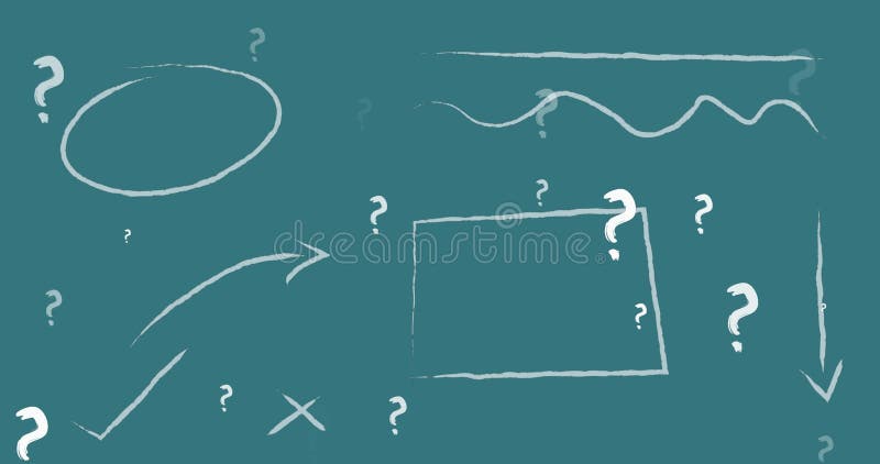 Composition of Question Marks and Shapes on Green Background Stock ...