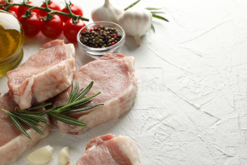 Composition with Raw Meat and Ingredients. Cooking Steak Stock Image ...
