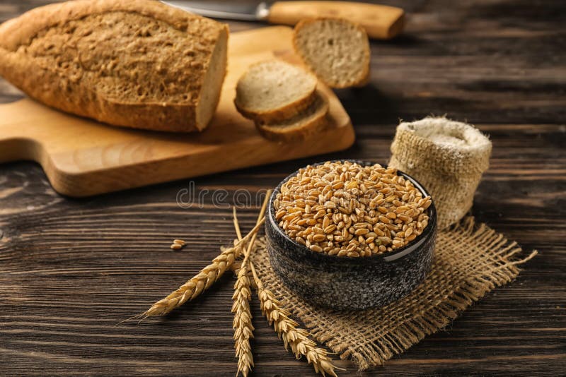 Composition with Raw Wheat on Wooden Table Stock Photo - Image of ...