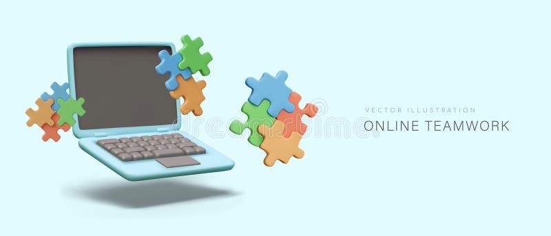 Composition with Realistic Model of Open Laptop and Flying Puzzles in ...