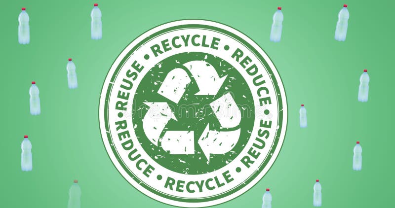 Composition of Recycling Text and Logo with Plastic Bottles on Green ...