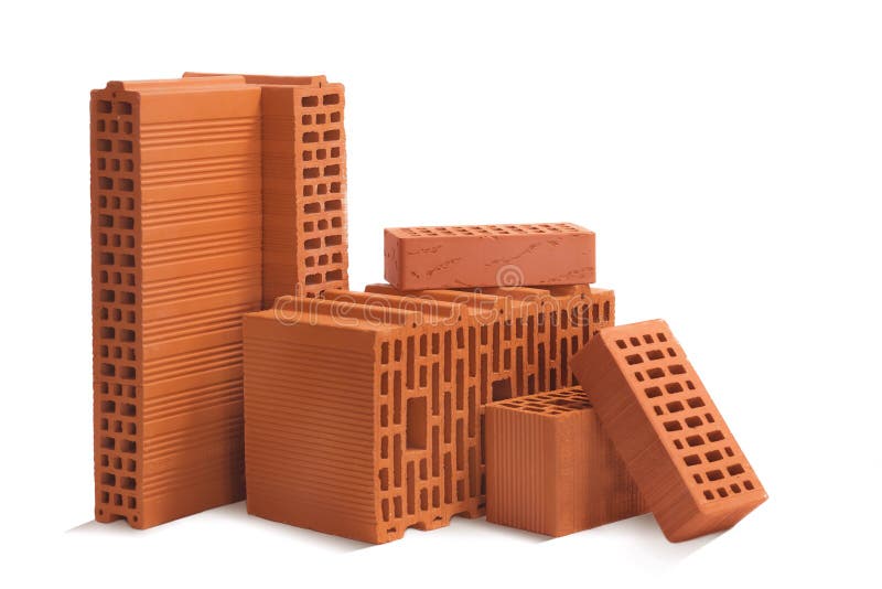 Composition Of Red Bricks Ceramic Blocks On A White Background Stock ...