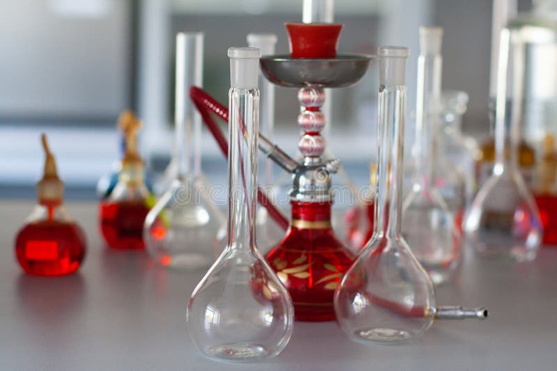 Composition of Red Hookah and Chemical Glass Flasks Stock Image - Image ...