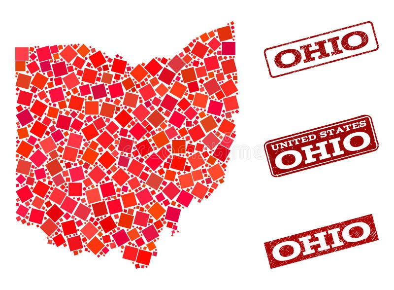 Mosaic Map of Ohio State and Grunge School Seal Composition Stock ...