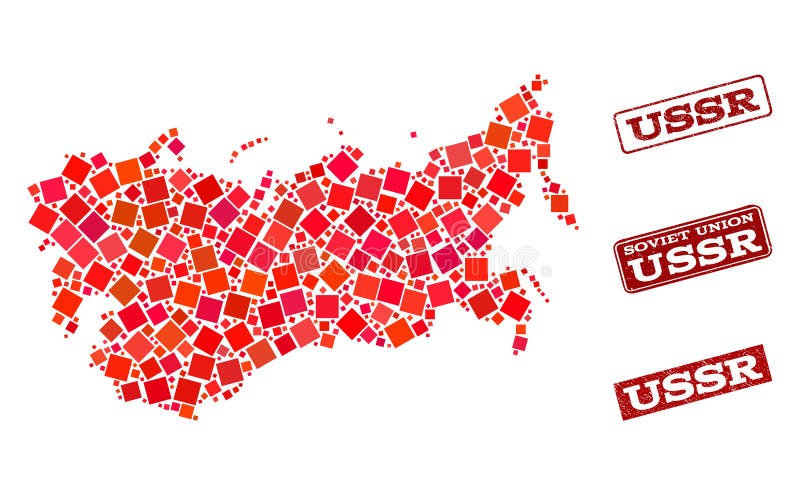 Mosaic Map of USSR and Textured School Seal Composition Stock Vector ...