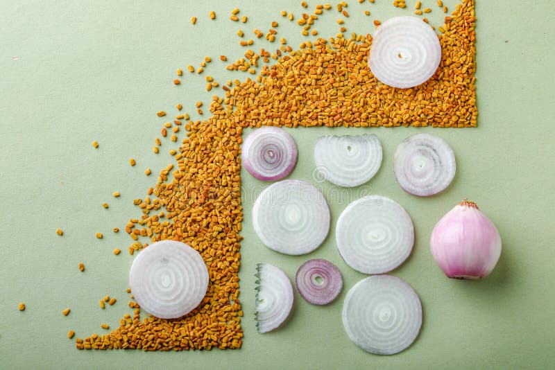 Composition of Red Onions and Spices on Table Stock Image - Image of ...