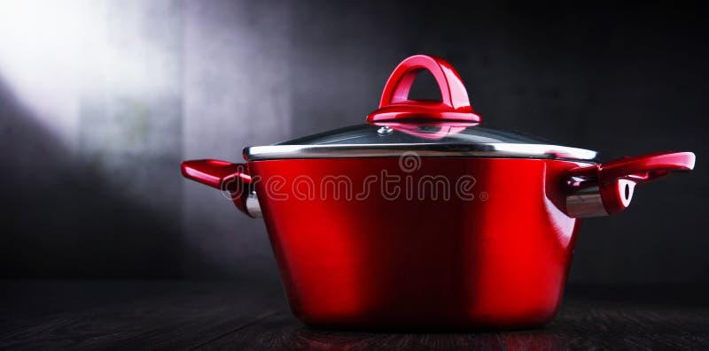 Composition with Red Steel Pot Stock Image - Image of item, modern ...