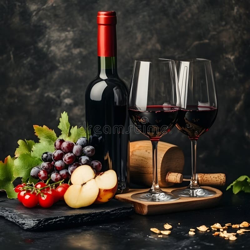 Composition with Red Wine and Fill Wine Glass Stock Illustration ...